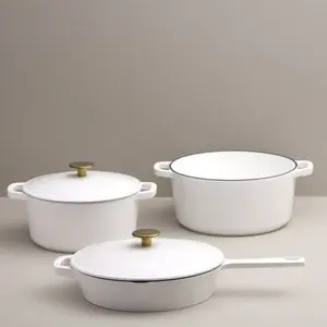 KANA 5-piece Cast Iron Cookware Set - White | Gold Knob